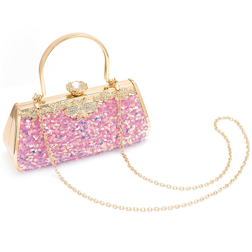 Yokawe Women's Sequin Clutch Purse Glitter Bride Evening Bag Wedding Party Prom Handbag Detachable Chain Shoulder Bags (Pink)