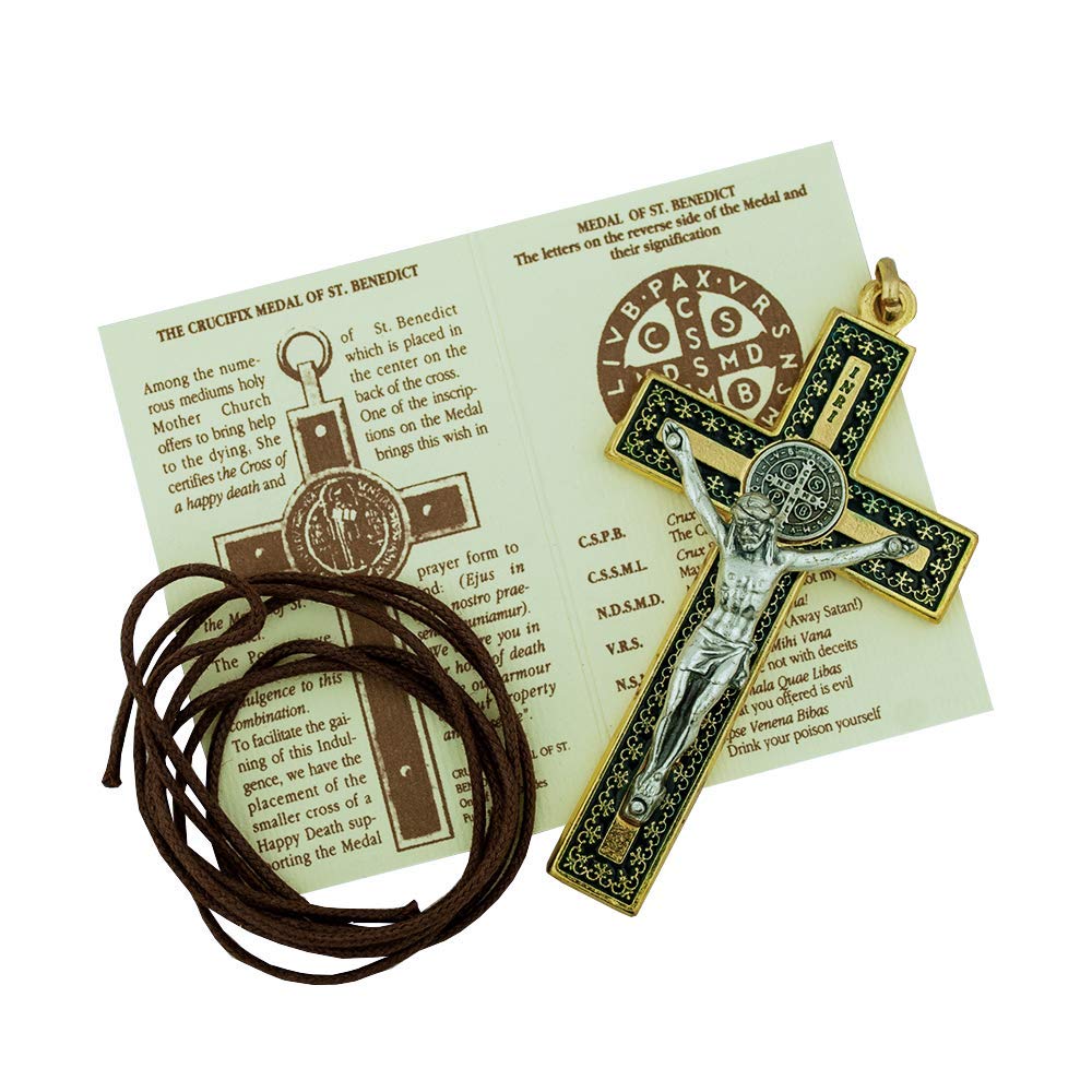 Unique St. Benedict Crucifix with Silver-Tone Base and Colored Enamel | Patron Saint of Students and Europe | Great Catholic Gift for First Holy Communion and Confirmation