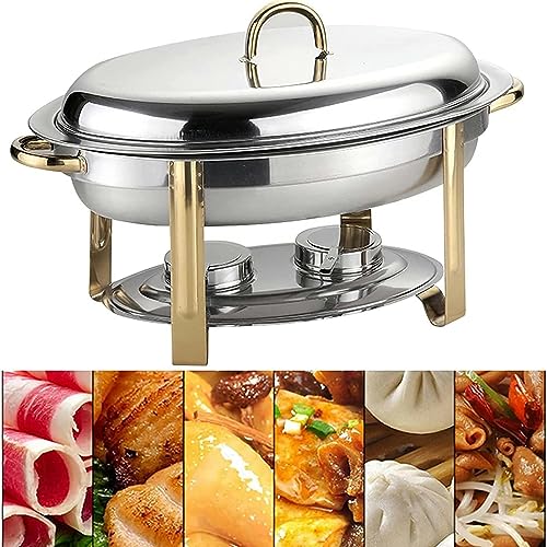 Stainless Steel Chafing Dish Buffet Set, 5.5L Full Size Oval Chafer Buffet Servers with Food Pan, Fuel Holders & Lid, Food Warmers for Party
