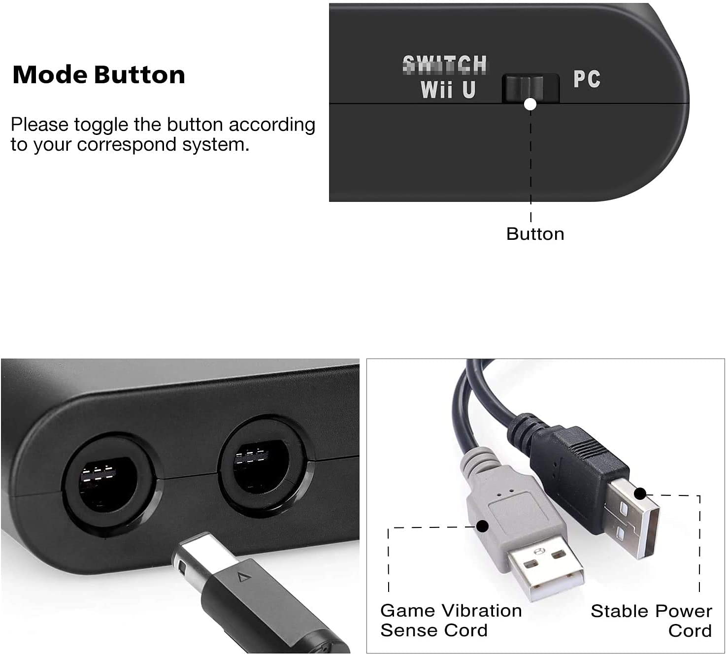 Y Team Controller Adapter for Gamecube, Compatible with Nintendo Switch, Super Smash Bros Switch Gamecube Adapter for WII U/PC with 4 Port