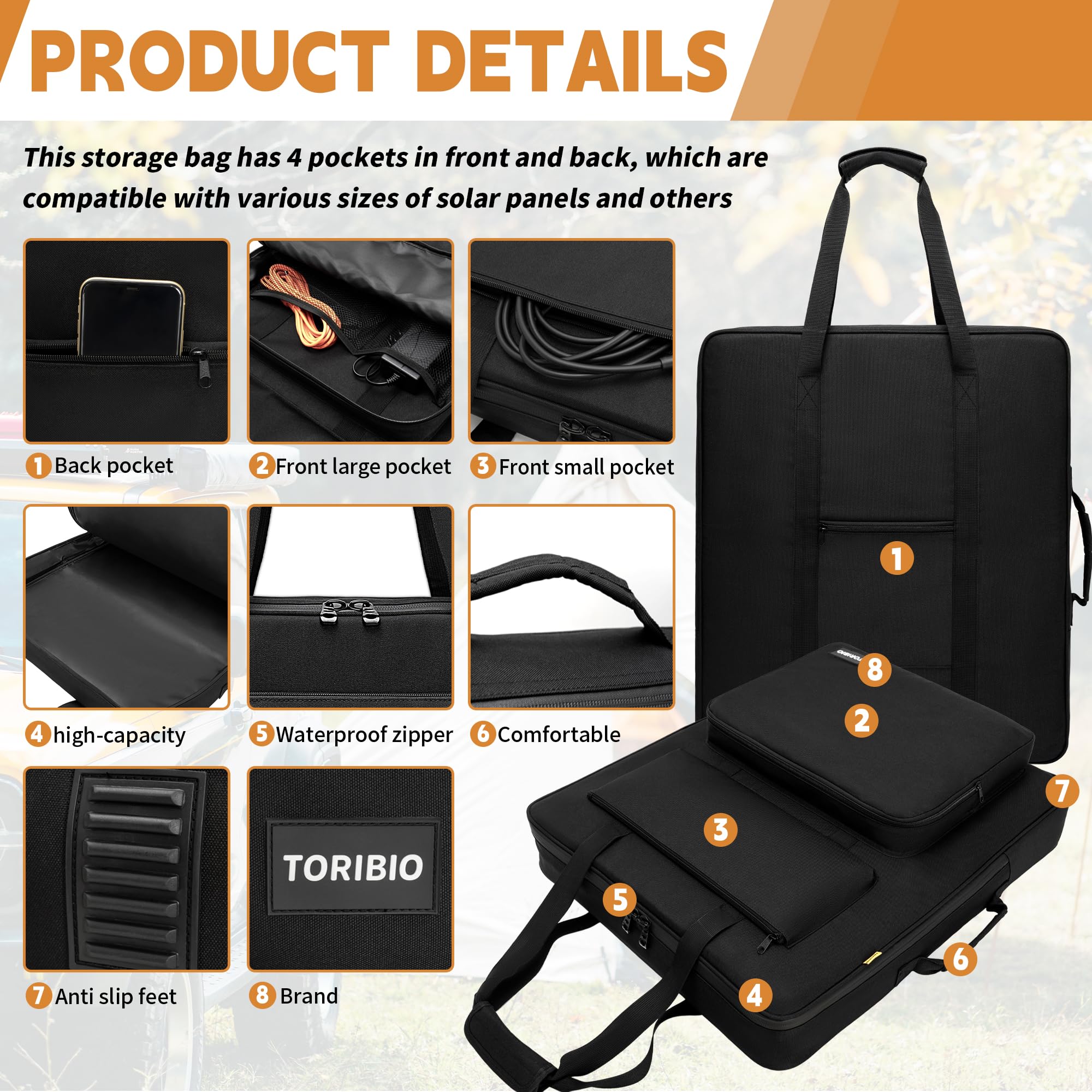 TORIBIO Solar Panel Storage Bag, Padded Portable Solar Panel Travel Bag Compatible with Jackery SolarSaga 100W/200W, Dustproof Waterproof Protective Carrying Pocket Case for Outdoor Camping Travel