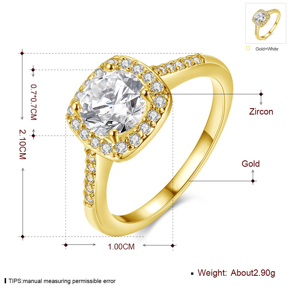 Xiaomei Clear and Exquisite 925 Sterling Silver Cube Diamond Drill Cz Diamond Engagement Bride Jewelry Ring (US Code 6, Gold)