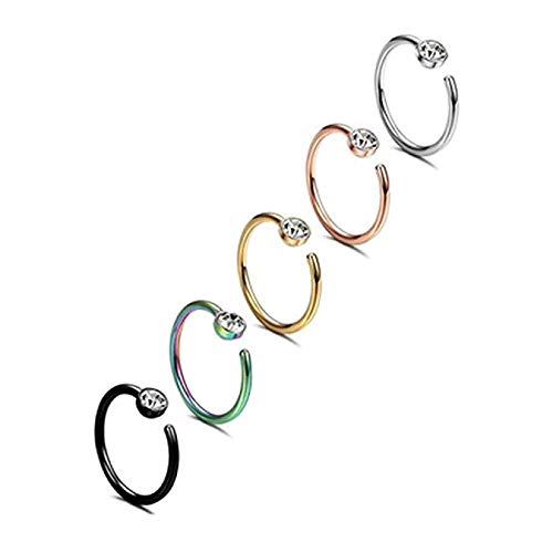 VIEEL 10PCS Surgical Steel C-Shaped Nose Ring L-Shaped Hoop Tragus Nose Studs Body Jewelry Piercing Nose Rings Hoop