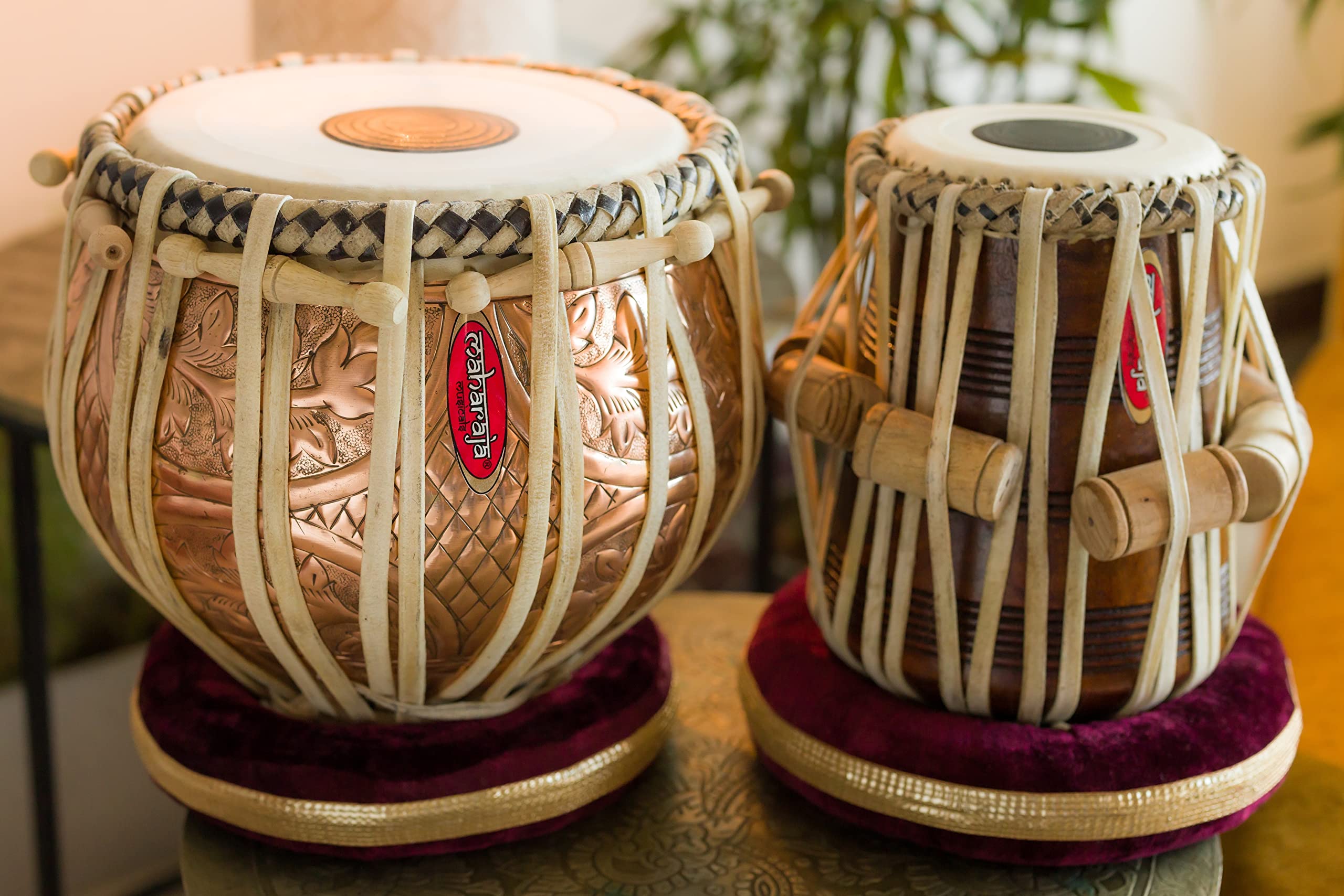 Tabla Drum Set by Maharaja Musicals, Professional, 3.5 Kg Copper Bayan - Designer Carving, Sheesham Tabla Dayan, Padded Bag, Hammer, Cushions, Cover, Tabla Musical Instrument (PDI-CJH)