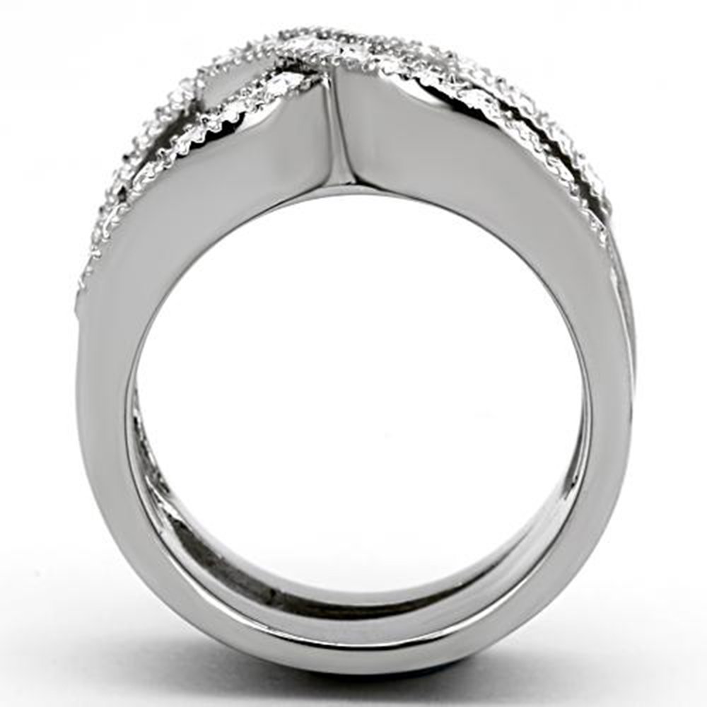 Stainless Steel White Round Cubic Zirconia Wedding Ring Set size 8