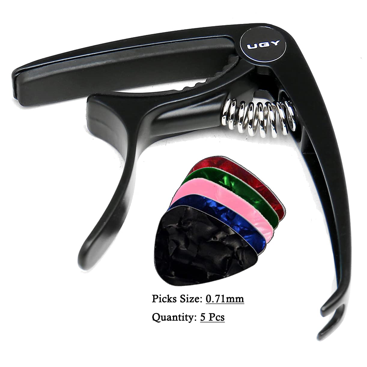 UGY® Capo Guitar Capo for Acoustic and Electric Guitars, Guitar Capo or Ukulele Capos - Black with 5 Picks