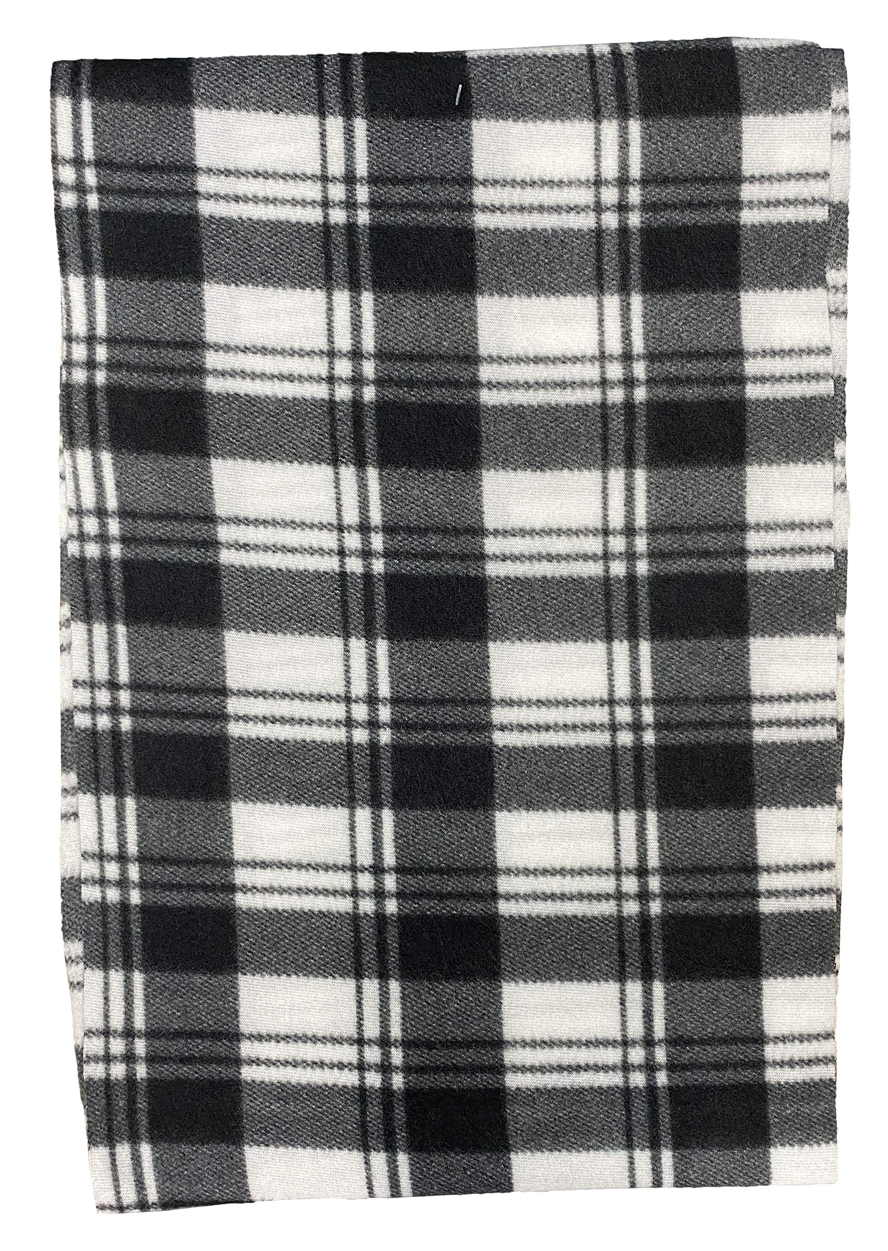 Yacht & Smith Warm Fleece Knit Winter Neck Scarfs and Bulk, Unisex Black, Plaid Stripe Design (12 PACK FLEECE PLAID)