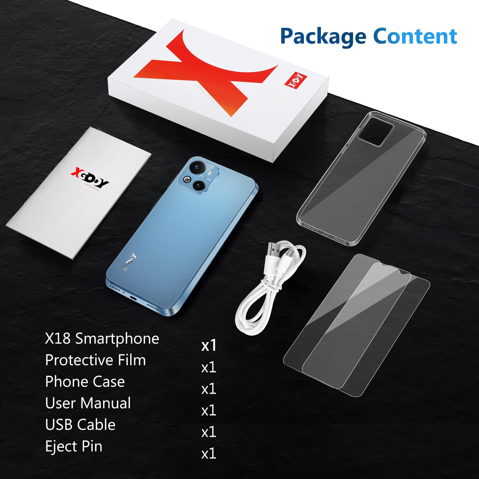 Xgody X18 4G LTE Unlocked Android Phone, 6.3 Inch Cell Phones, Android 10 OS Dual SIM Cheap Smartphone Unlocked, Quad Core 2GB+16GB, Dual 5MP+8MP Camera, 4000mAh Battery, Face ID Smart Phone (Blue)