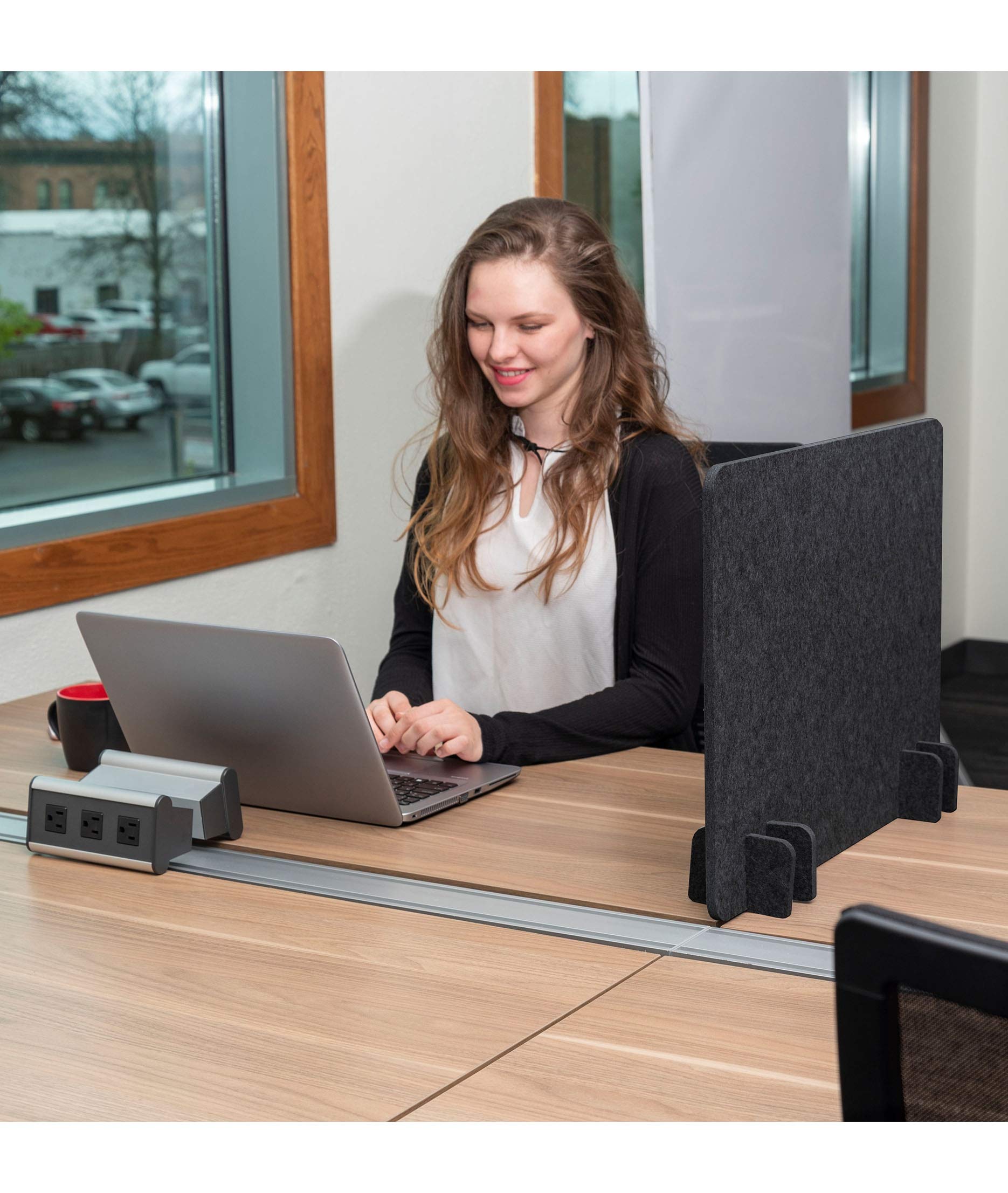 Stand Up Desk Store ReFocus Raw Noise and Distraction Reducing Freestanding Acoustic Desk Divider Mounted Privacy Panel (Anthracite Gray, 20.9" x 16", 4-Pack)