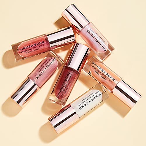 Revolution Shimmer Bomb Lip Gloss, Lip Tint Infused With Vitamin E, Shimmery Finish, Comes In 6 Colors, Gleam