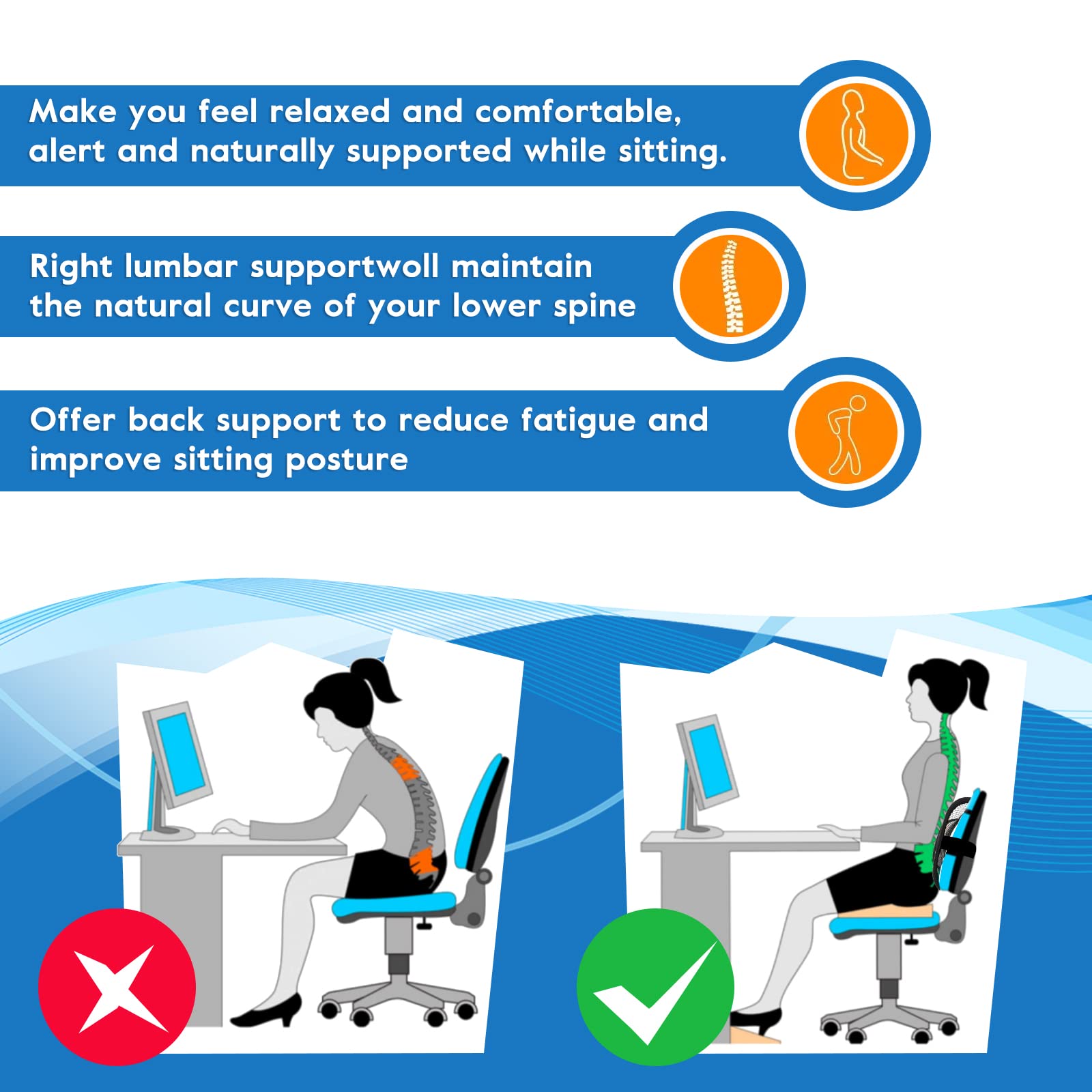 YINSHENG Mesh Back Lumbar Support, Mesh Back Support Seat Cushion Air Flow Chair Back Support with Elastic Strap Back Rest for Home Office Chair Car Seat Back Pain Relief