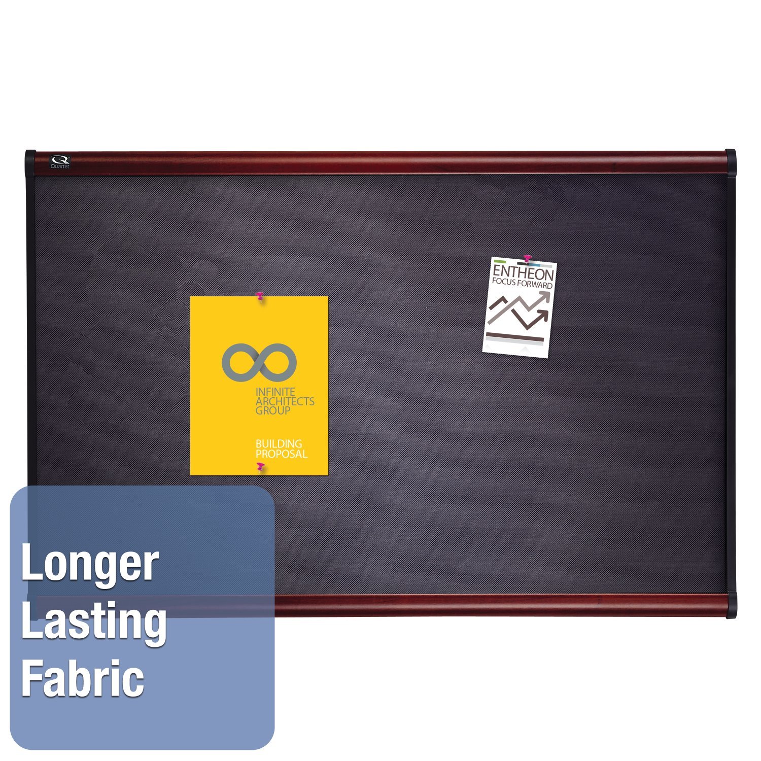 Quartet Prestige Grey Diamond Mesh Fabric Bulletin Board, 4 x 3 Feet, Mahogany Finish Frame (B444M)