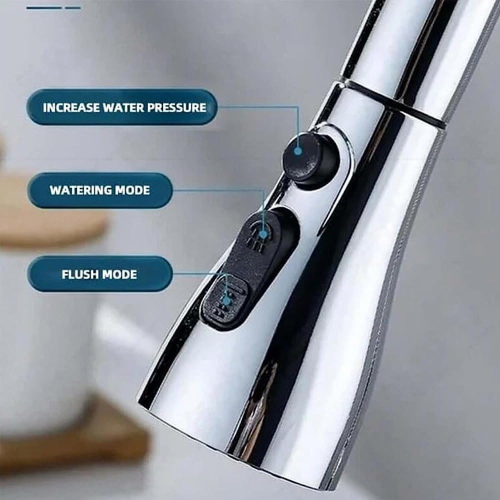 Universal Pressure Tap Nozzle, Universal Pressure Tap Nozzle Kitchen Sink Water Spray Faucet, 3 Function Kitchen Faucet Pull Down Sprayer Head, Water Faucet Head Kitchen Sink (Black+Silver)