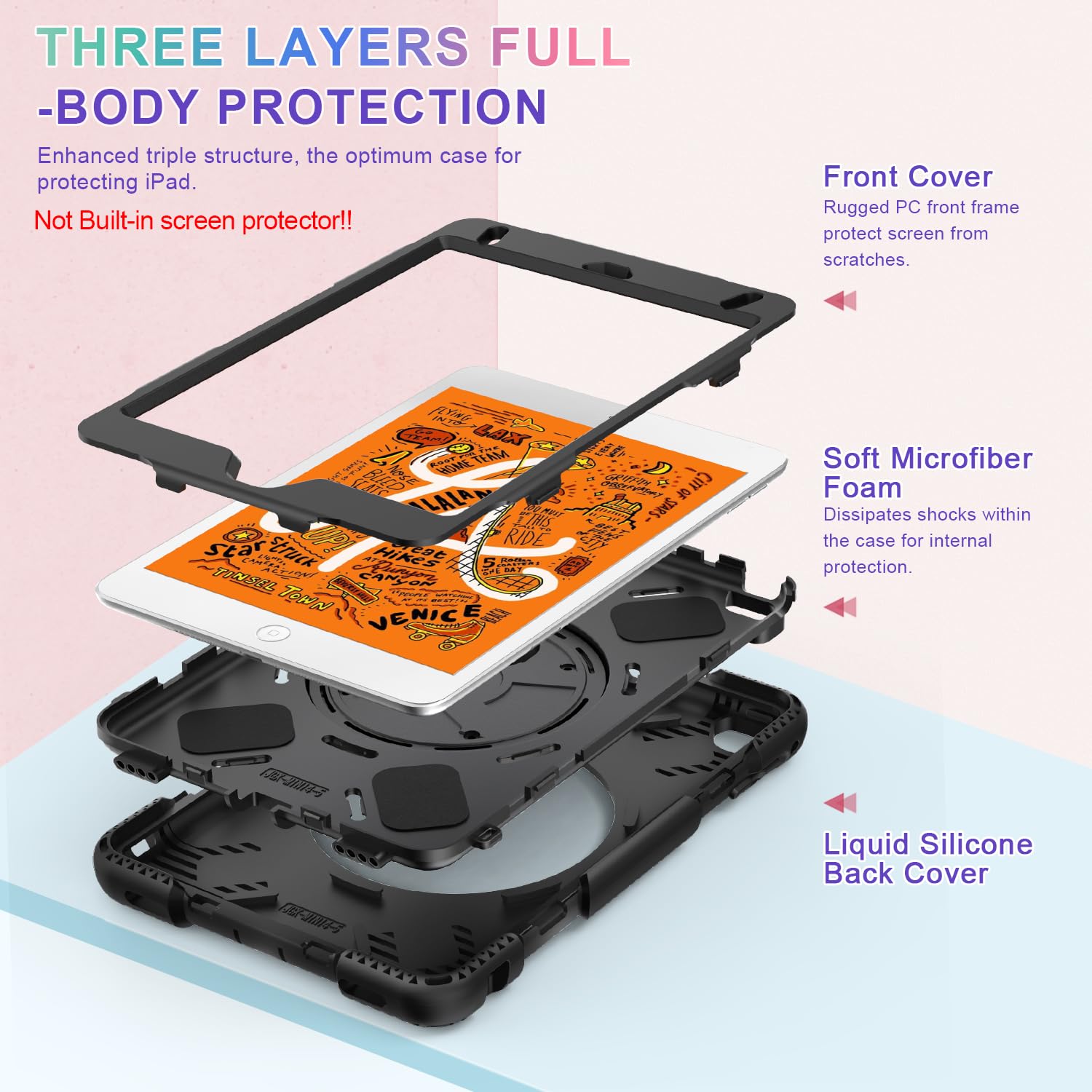 SUPFIVES Case for iPad Mini 5 2019, iPad Mini 4 Case for Kids Military Grade Protective Rugged Case with Shoulder Strap + Kickstand + Pencil Holder for iPad Mini 5th/ 4th Generation 7.9 inch- Black