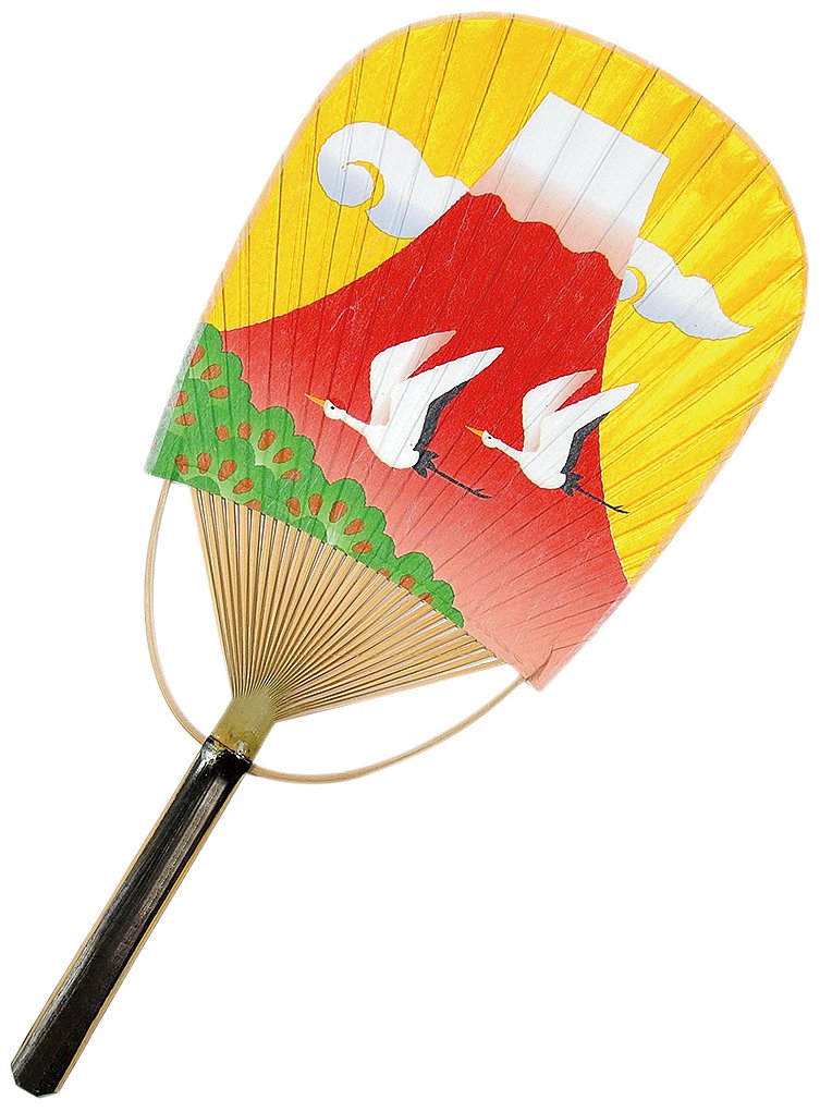 四国団扇 Shikoku Group Fan, Unisex, Gold and Silver Unryu Washi Paper, Red Fuji