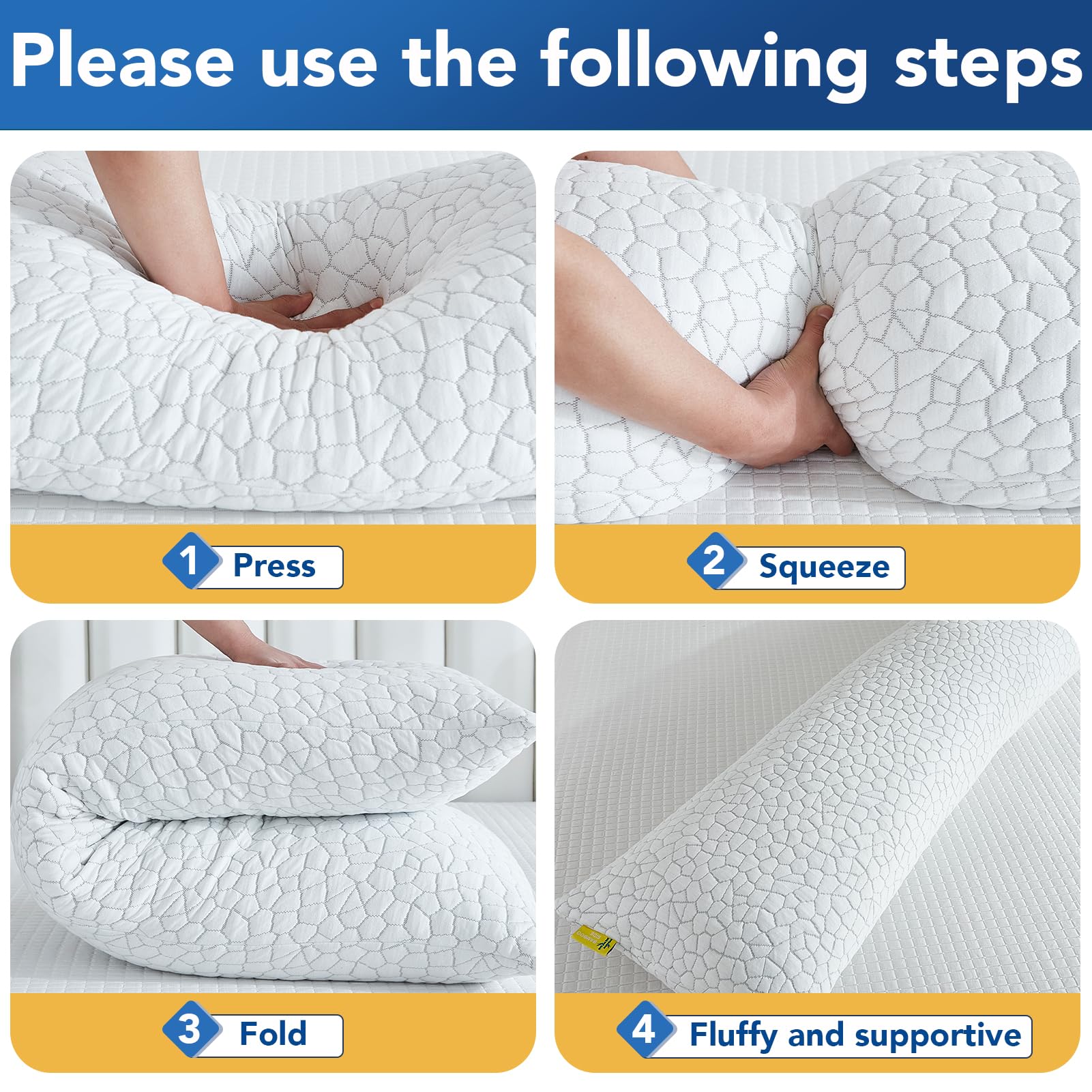 Tuozaiira Body Pillow for Adults, Adjustable Long Bed Pillow for Sleeping, Shredded Memory Foam Hug Pillow with Removable Cover for Side Back Sleeper and Pregnant Women, 54x20 Inches