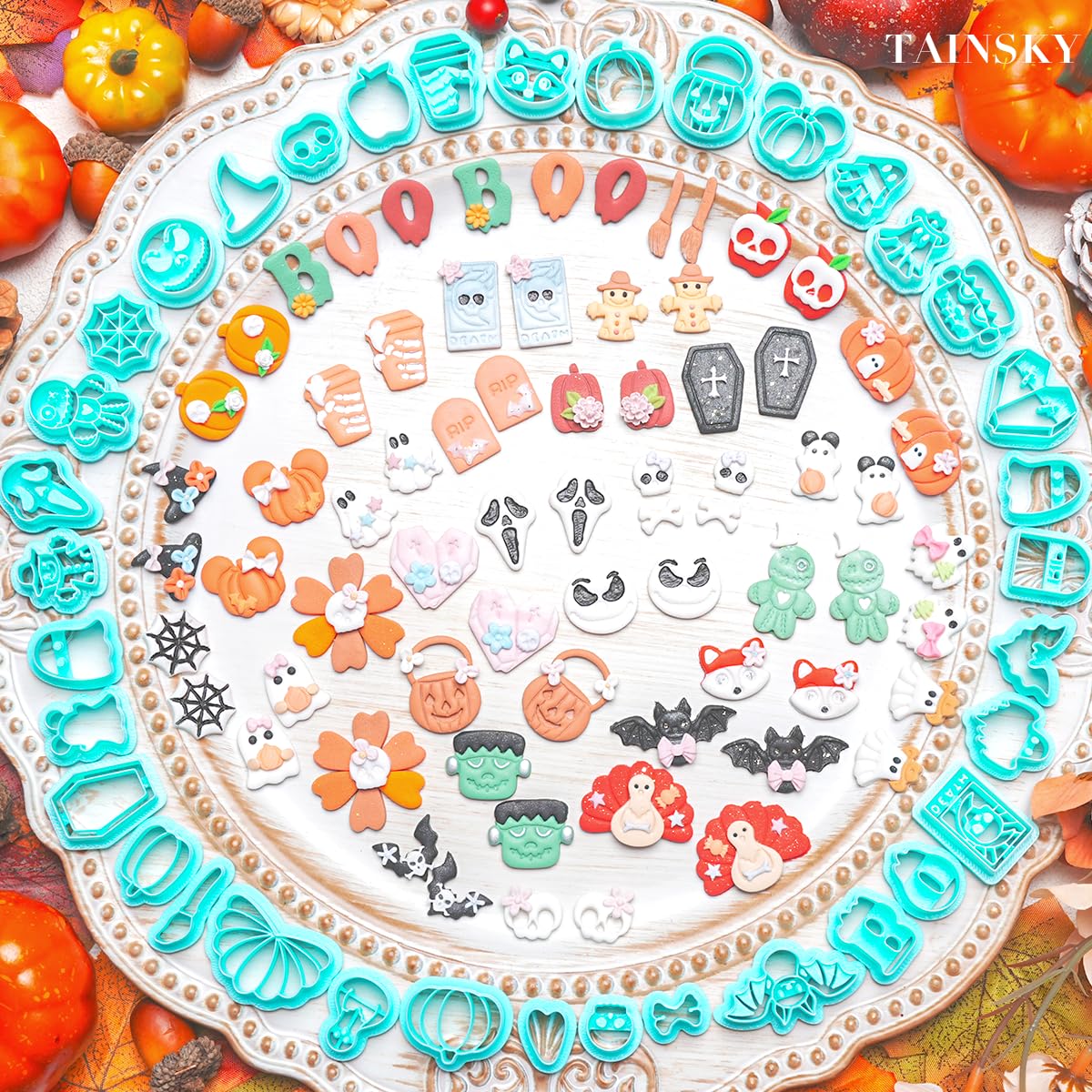 TAINSKY Halloween Polymer Clay Cutters Set for Halloween Earrings Making, 36 Shapes Clay Earring Cutters, Pumpkin Clay Cutters for Polymer Clay Jewelry, Ghost Clay Cutters for Earrings Making