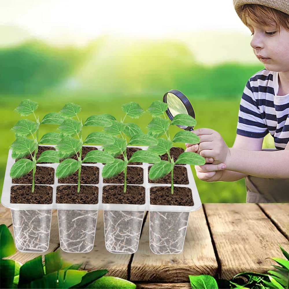VANLAN Seed Starter Tray, 10 Pack Seed Starter Kit with Dome and Base, Humidity Adjustable Greenhouse Grow Trays for Seeds Growing Starting (Green(12 Cells))
