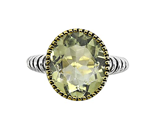YoTreasure 12x14 MM Oval Green Amethyst Chunky Ring 18kt Gold Over .925 Silver