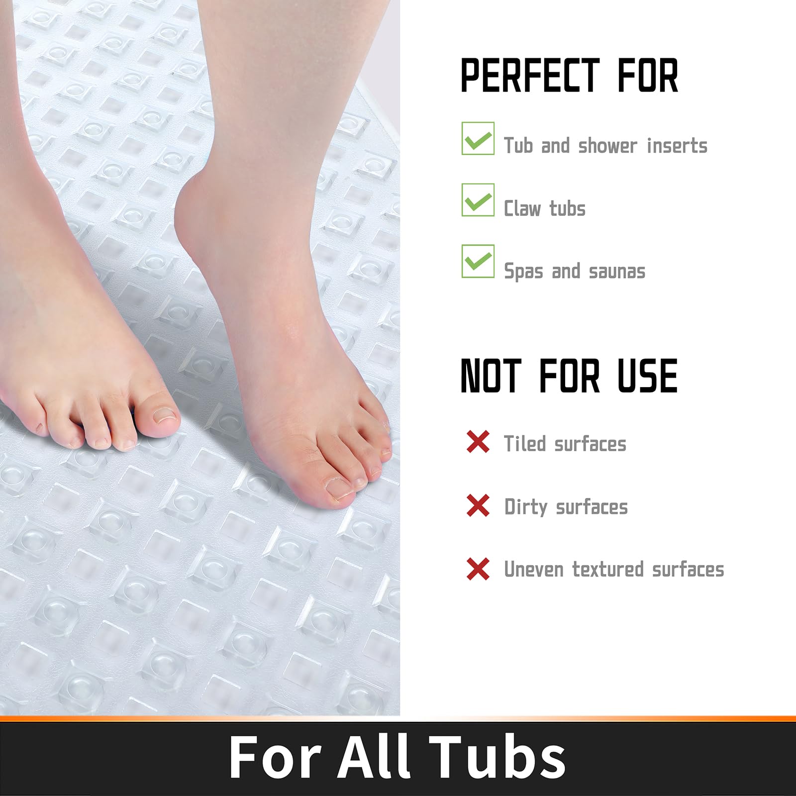 Yimobra Original Bath Tub and Shower Mat 27.5 X 15.5 Inches, Non-Slip with Drain Holes, Suction Cups, Machine Washable, Phthalate Free, No Latex, No BPA, Clear