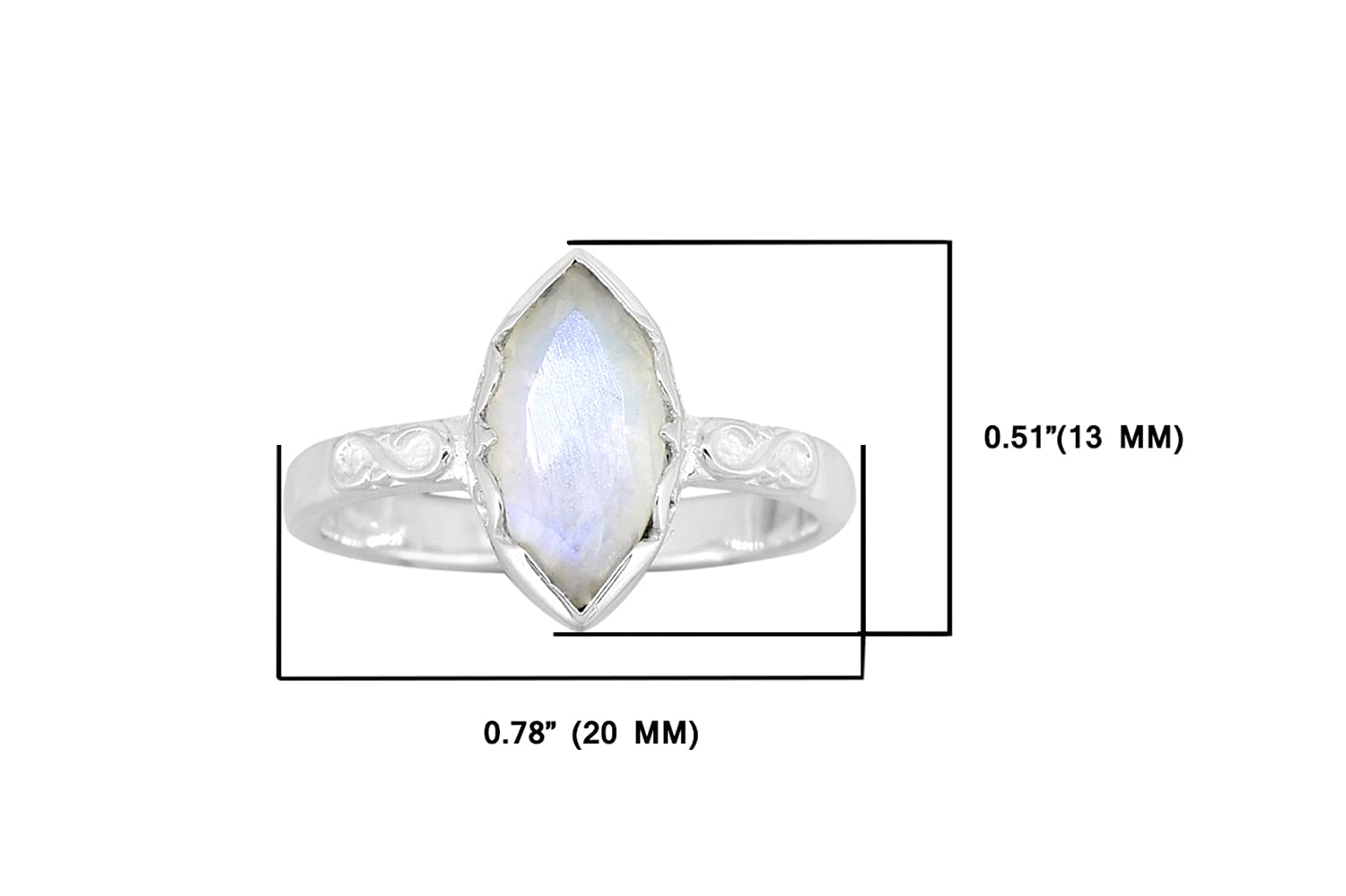 YoTreasure 6x12 MM Moonstone Dainty Ring .925 Sterling Silver Gemstone Jewelry