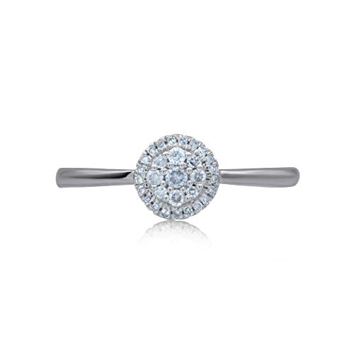 TJD 1/12 Carat Natural Round Diamond Cluster Flower Ring in 925 Sterling Silver (H-I Color, I3 Clarity) US Size 7