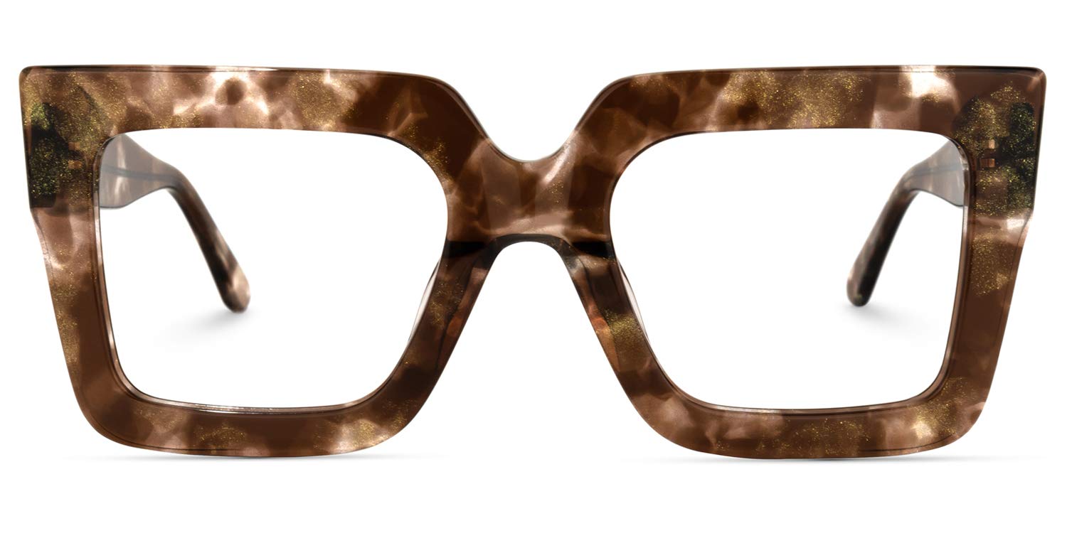 Zeelool Stylish Thick Oversized Square Eyeglasses for Women with Non-prescription Clear Lens Brandon VFP0306-11 Brown