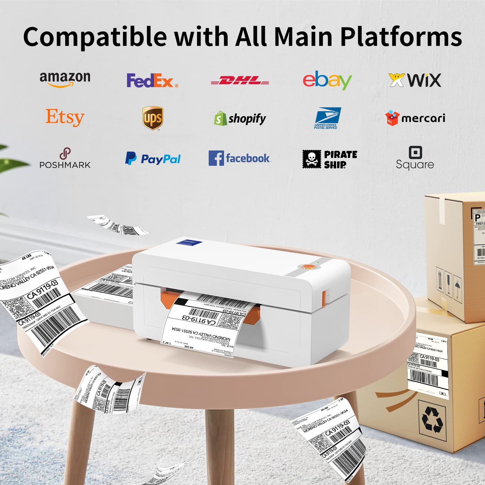 YVF Bluetooth Thermal Shipping Label Printer, 4x6 Label Printer for Shipping Packages & Small Business, Wireless Label Printer Support with iPad iPhone and Android, Work for Amazon Etsy USPS UPS