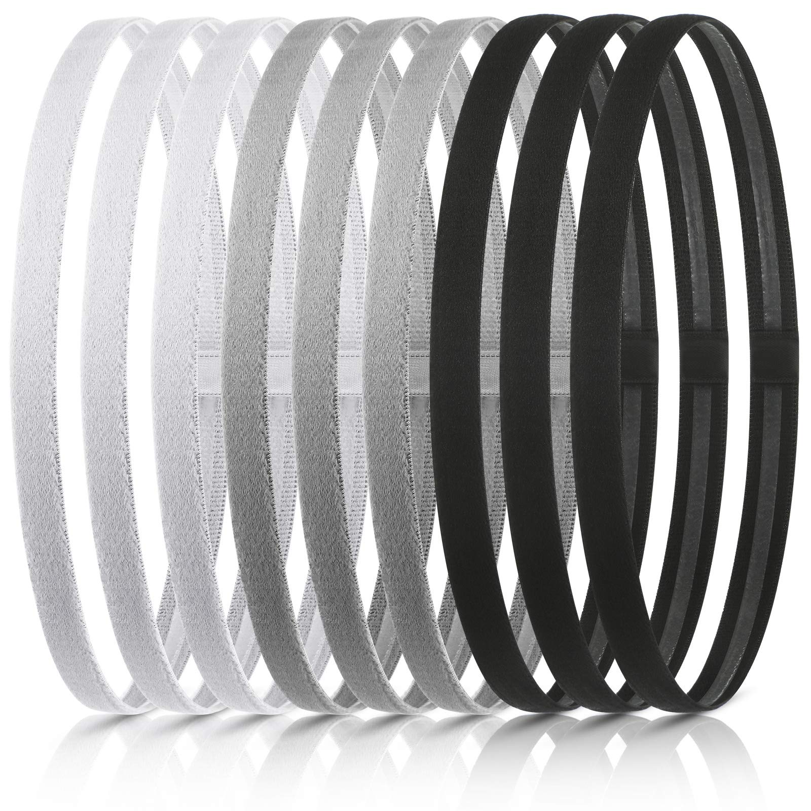 WILLBOND 12 Pieces Thin Non-Slip Elastic Sport Headbands, Hair Bands with Non Slip Silicone Grip Exercise Hair Sweatbands for Men Women Football Basketball Soccer Tennis Yoga (Black, White, Grey)