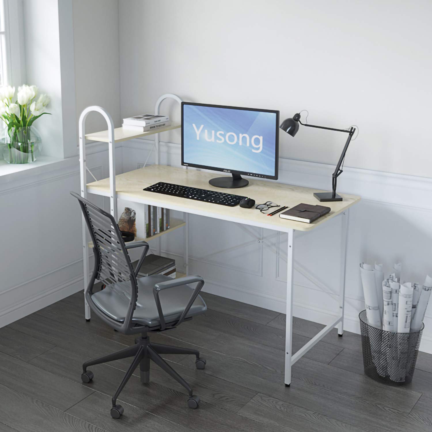 Yusong TV Stand, Entertainment Center Gaming TV Table with Outlets, White