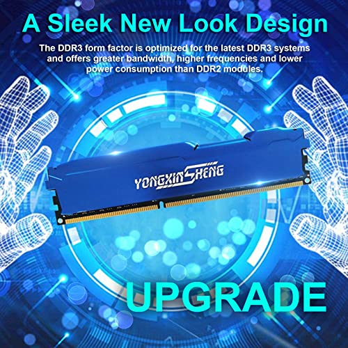 Yongxinsheng DDR3 4GB Desktop RAM 1600MHz PC3-12800 UDIMM Non-ECC Unbuffered 1.5V 2Rx8 Dual Rank 240 Pin CL11 PC Computer Memory Upgrade Module (Blue)