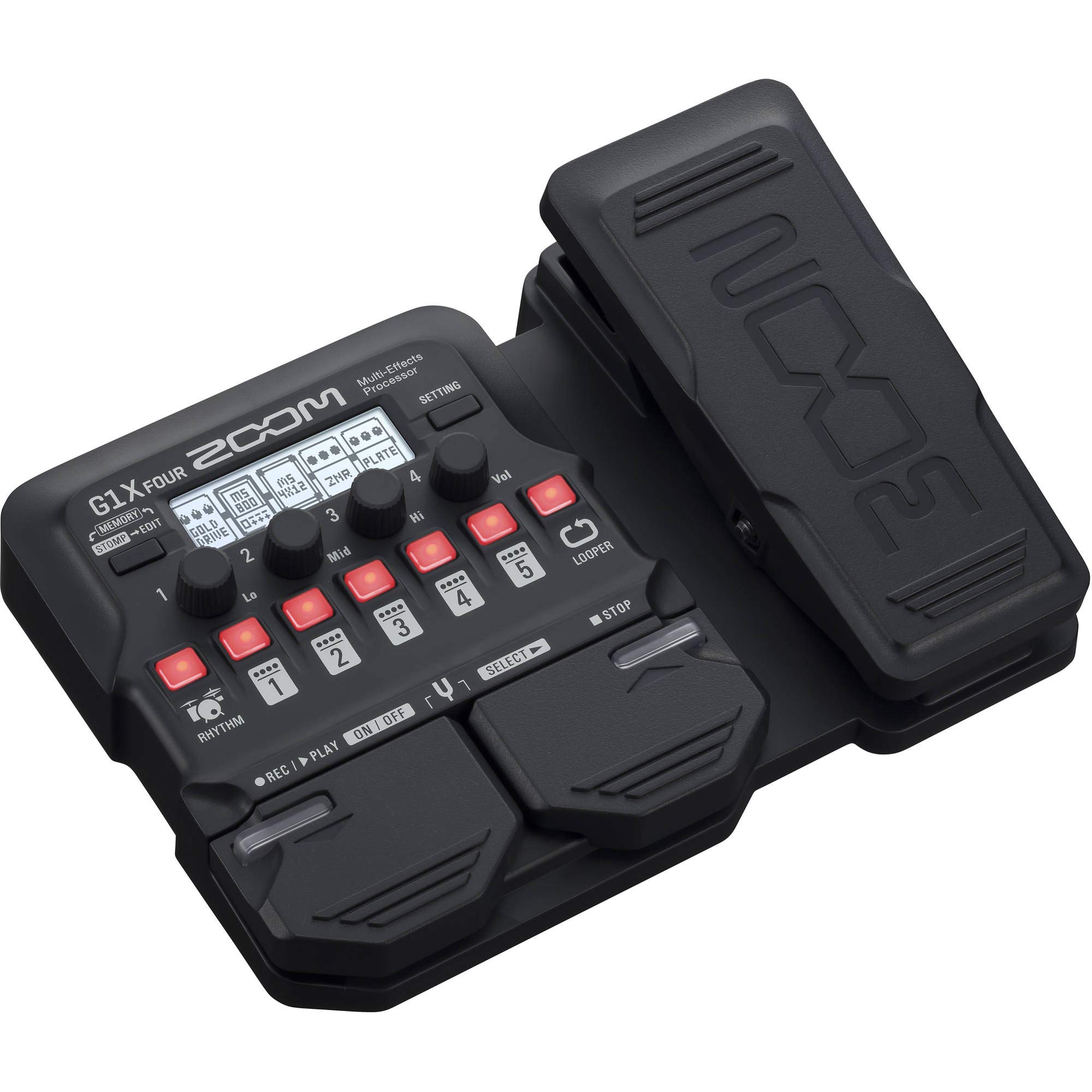 Zoom G1X Four Guitar Effects Processor w/Built-In Expression Pedal + SR360 Over-Ear Dynamic Stereo Headphones, Xpix Rechargeable AA Batteries with Quick Travel Charger and Cable Accessories
