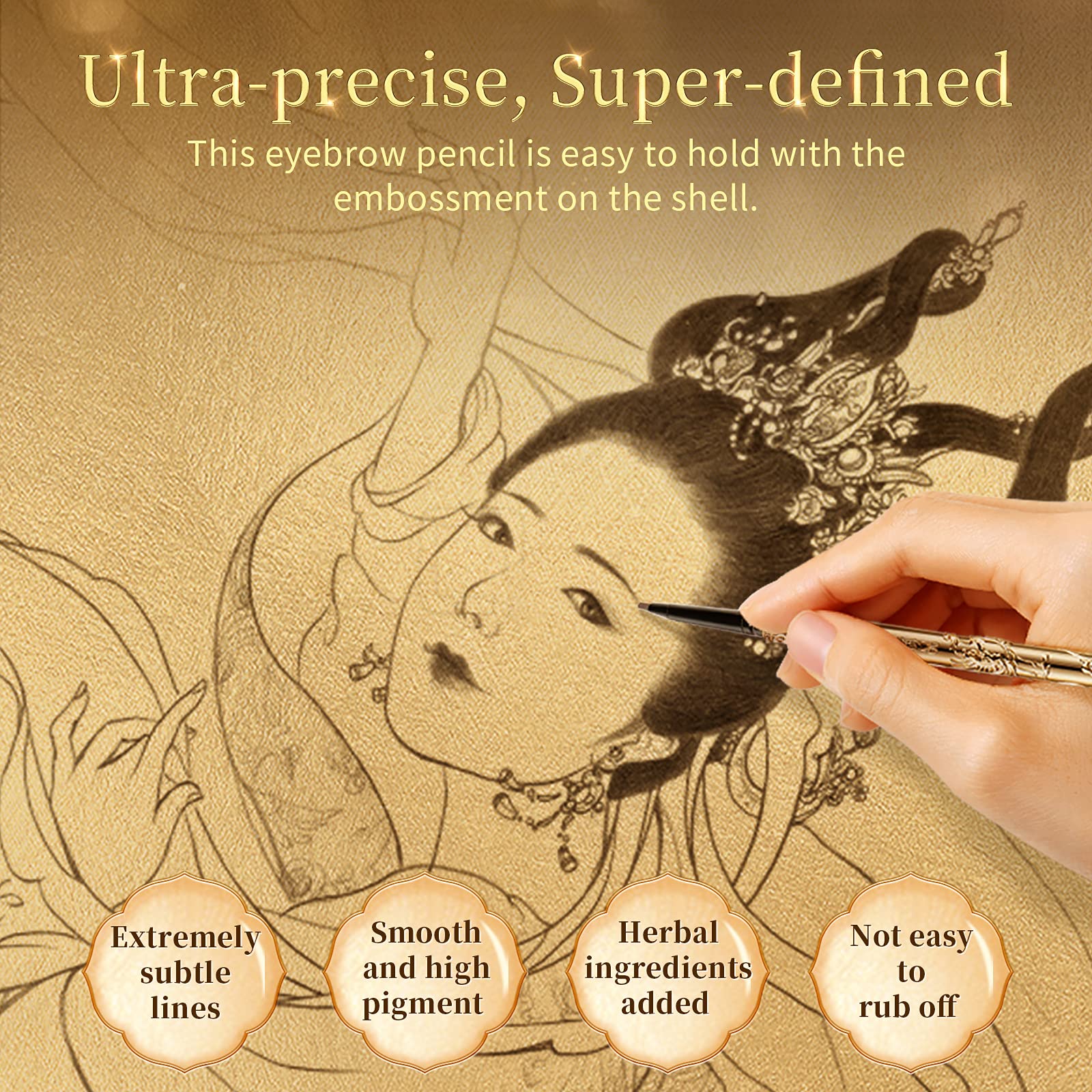 ZEESEA [Palace Identity] Drunken Rhyme Gilt · Delicate Eyebrow Pencil,Sketch-level Small Triangle, Heavy Embossed Barrel Palace Eyebrow Pencil, Long Lasting Beautiful Eyebrow Pencil