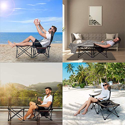 XGEAR 2 in 1 Folding Camping Chair Portable Lounge Chair with Detachable Table for Camping Fishing Beach and Picnics (Grey)