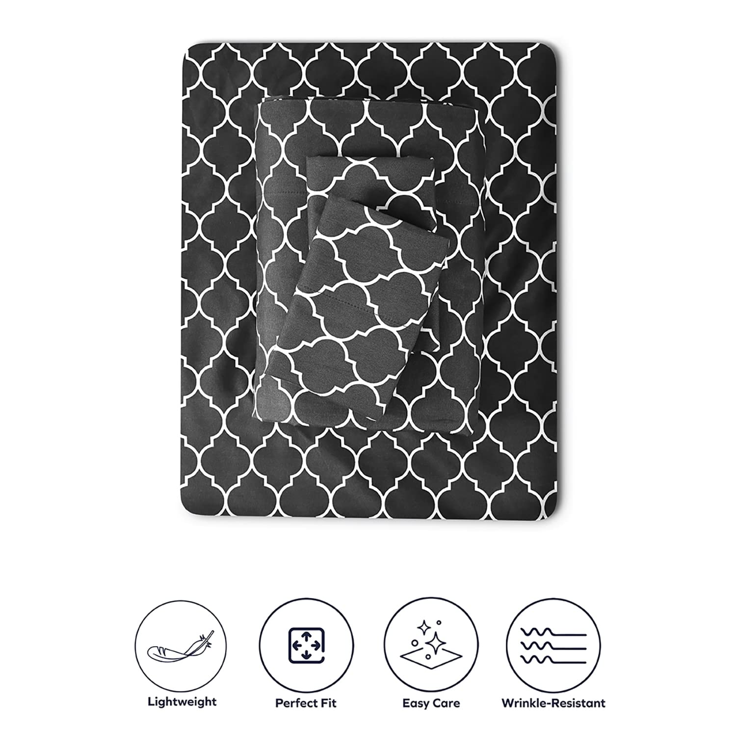 VISI-ONE BLC Queen Quatrefoil Sheet Set, Super Soft Brushed Microfiber 1800 Thread Count Bedding, Extra Soft Cooling Bed Sheet, Deep Pocket up to 15-inch Mattress, Wrinkle, Fade, Shrink Resistant