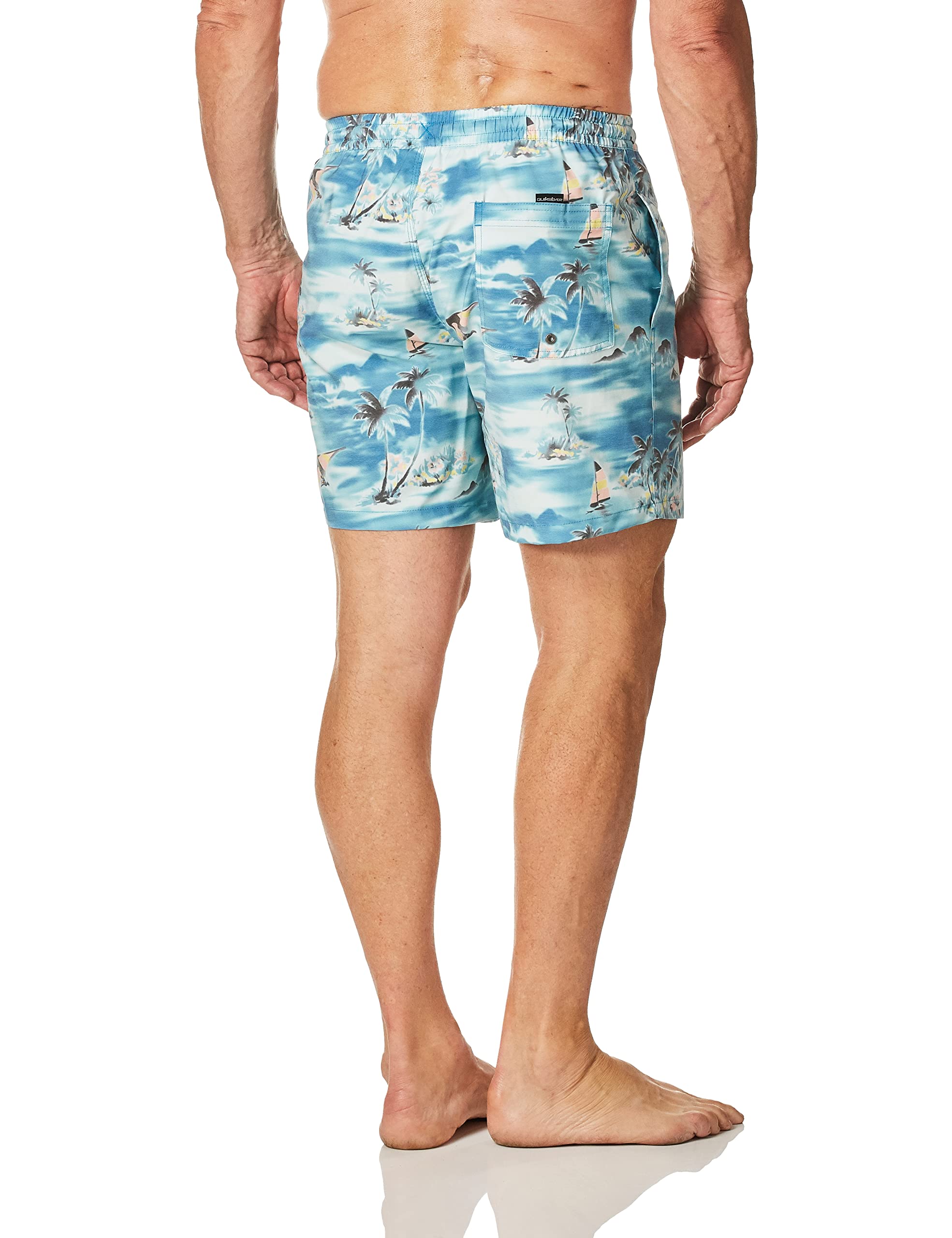 Quiksilver mens 17 Inch Elastic Waist Swim Trunk Bathing Suit Board Shorts, Blue Tint Royal Palms Eqyjv03691, Medium US