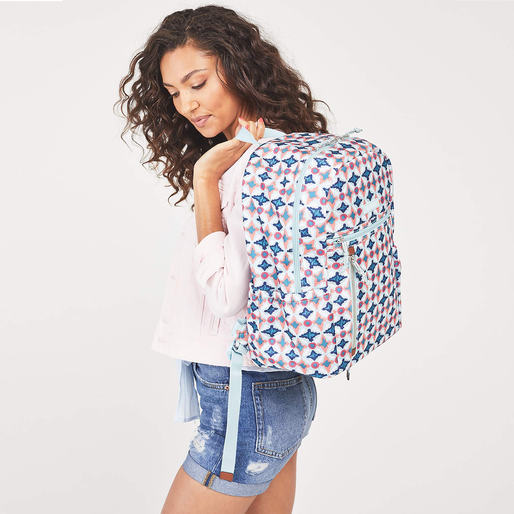 Vera Bradley Women's Lighten Up Study Hall Backpack, Water Geo, One Size