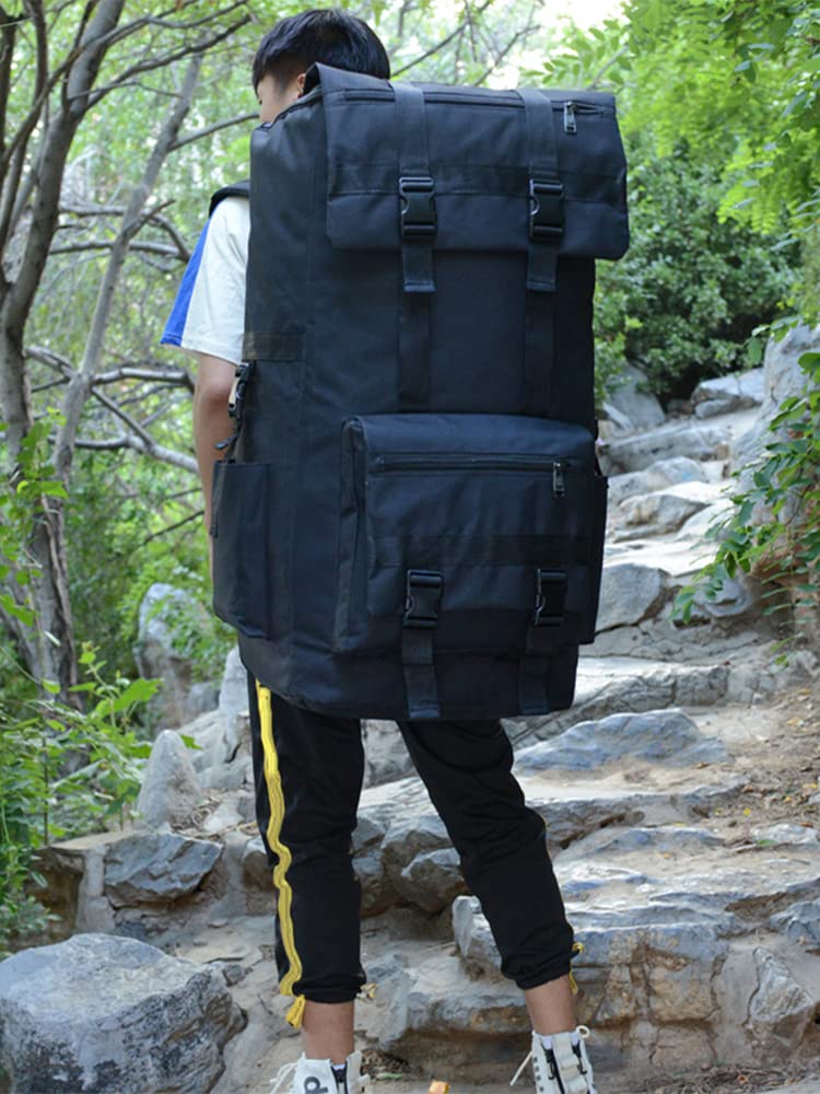 Yiouekiun 120L Camping Hiking Backpack Men Large Survival Hunting Waterproof Backpack Mountaineering Marching International Consignment Travel Toilet Backpack (Black)