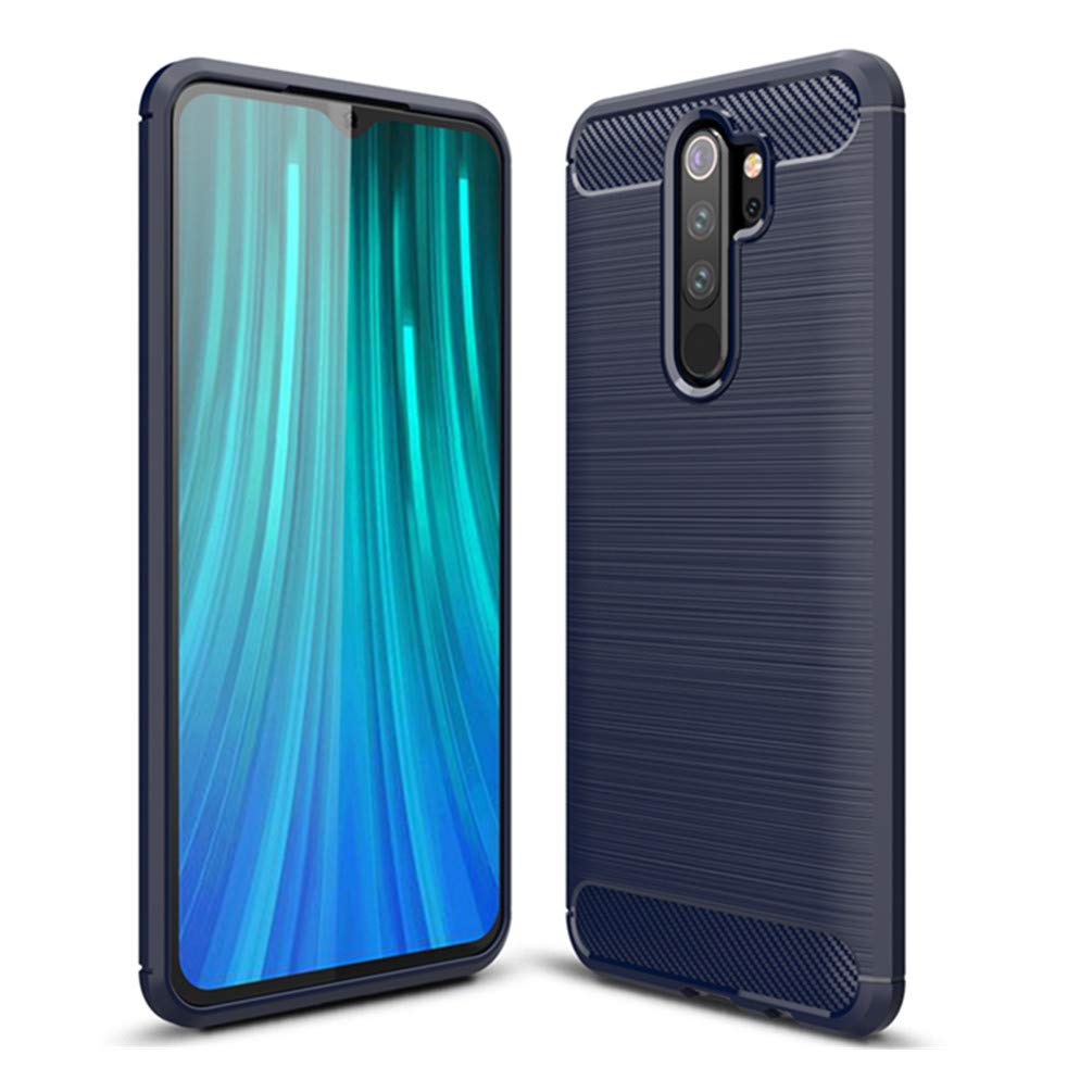 Xiaomi Redmi Note 8 Pro Case, Silicone Leather[Slim Thin] Flexible TPU Protective Case Shock Absorption Carbon Fiber Cover for Xiaomi Redmi Note 8 Pro Case (Navy)