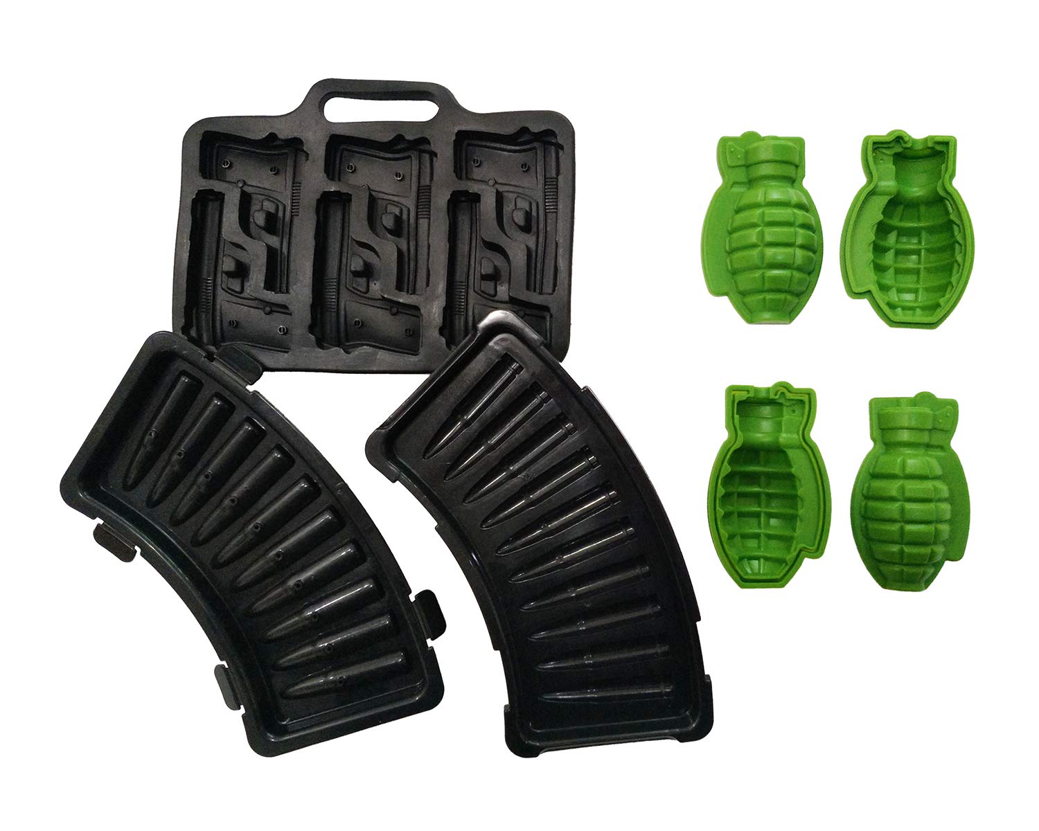 Weapon Series Whisky 3D Cube Ice Ball Molds Grenade Mould Handgun Ice Mold Bullet Tray Ice Maker Set of 6 By TAISI