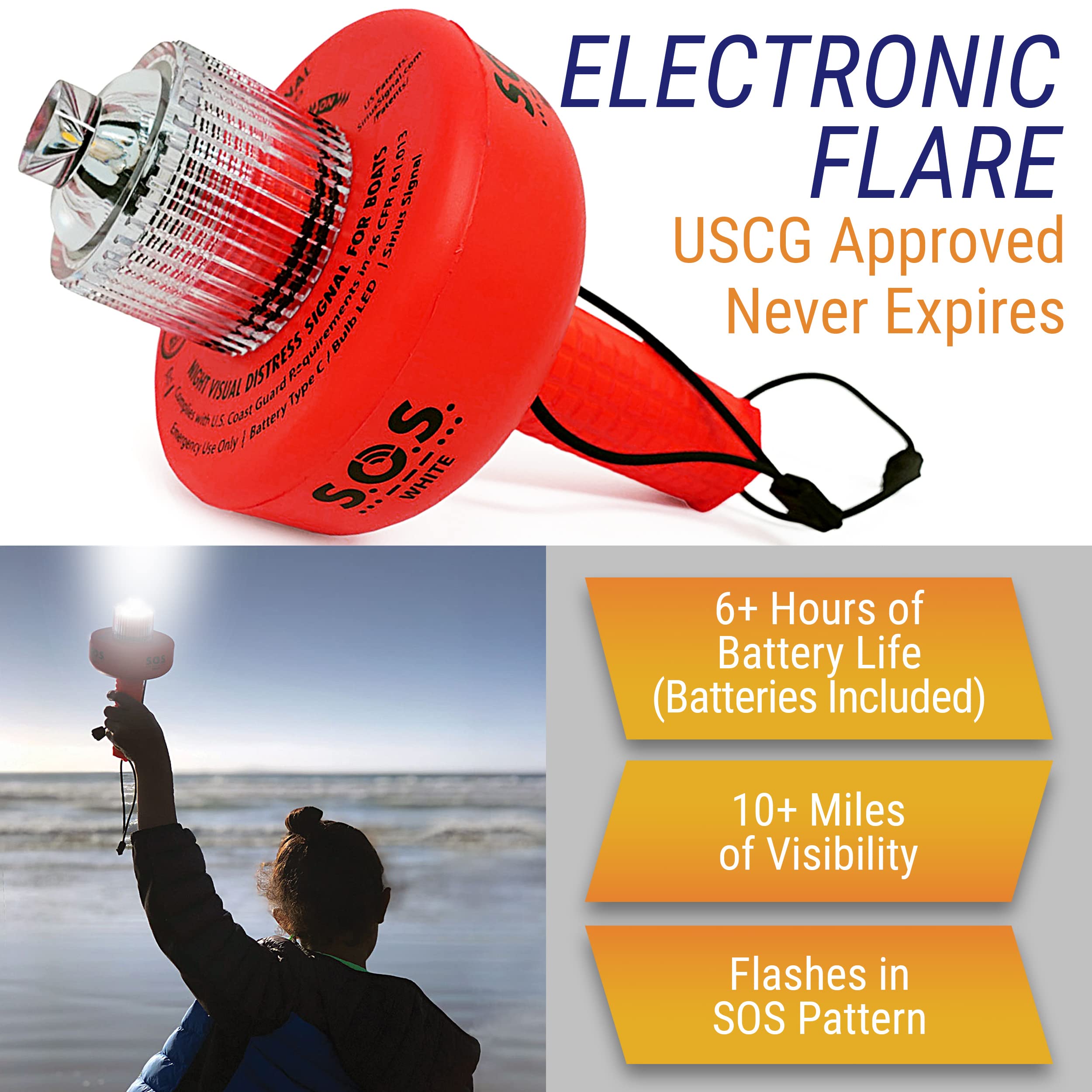 USCG Boating Safety Kit - Electronic Flare - First Aid Kit - Whistle - Multi tool - Waterproof Case (Plastic)
