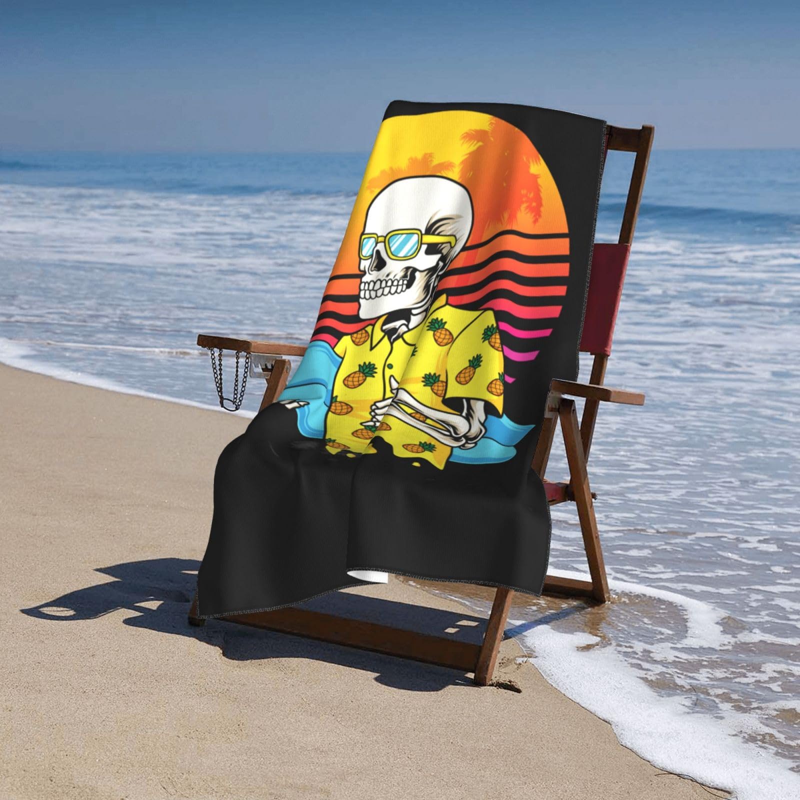 Zahika Summer Skull Surfing Beach Towel Absorbent Bathroom Towels Beach Towels Oversized Super β32x52 Inch