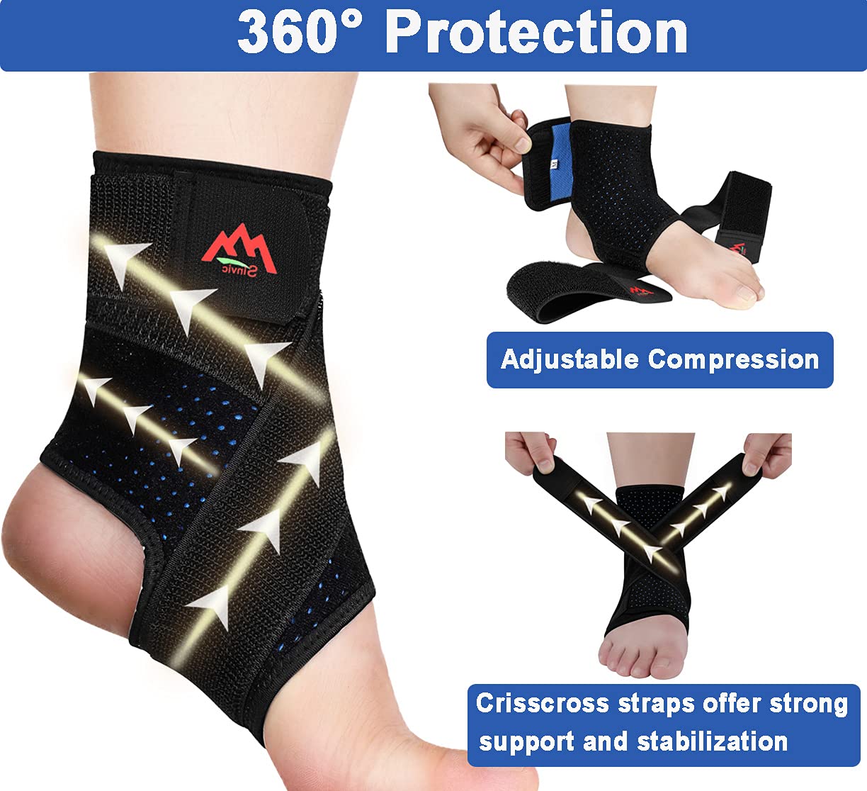 Sinvic Ankle Brace, 2PCS Ankle Braces for Men & Women, Adjustable Compression Ankle Wrap Support for Ankle Protection, Breathable & Comfortable, Ankle Support Brace for Sprains
