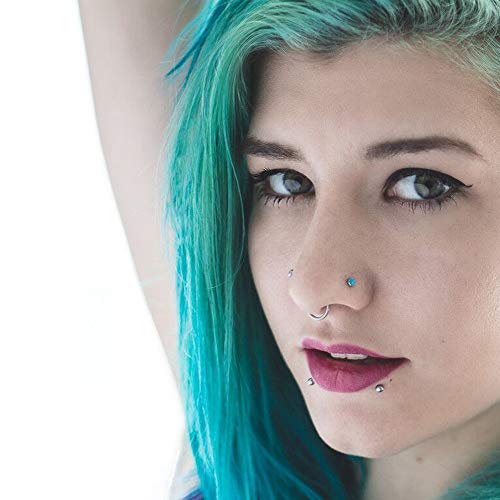 ZS 5 Pieces Opal Nose Studs 20 Gauge Nose Pin Blue Nose Piercing Stud Stainless Steel Nose Stud Retainer L-Shape (5PCS L-shaped Nose Rings)