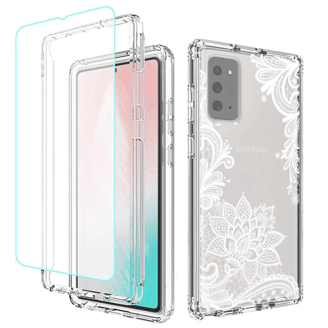 Tothedu Phone Case for Galaxy Note 20 5G/Samsung Note 20 SM-N981U Case with Tempered-Glass Screen Protector, Clear Floral Pattern Full Body Protective Cover Cases for Samsung Galaxy Note20 5G (Flower)