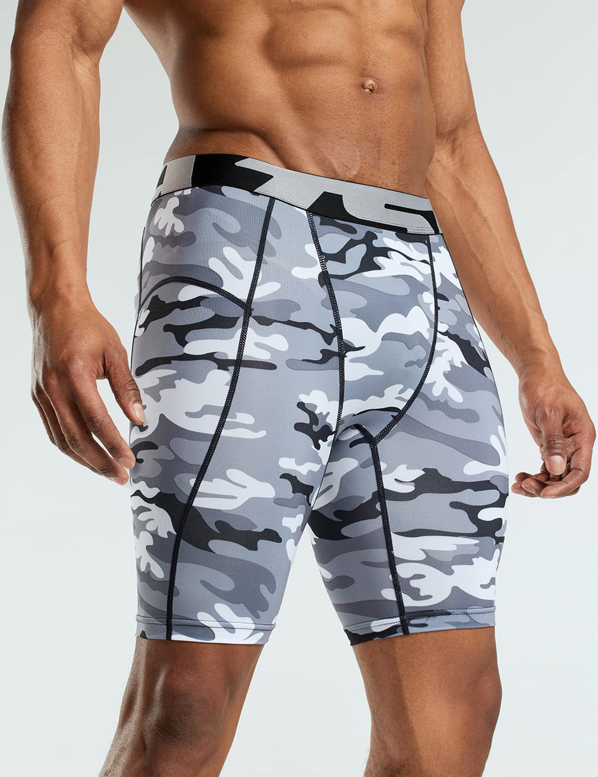 TSLA Men's Athletic Compression Shorts, Sports Performance Active Cool Dry Running Tights, Hyper Control Military Camo Grey, Small
