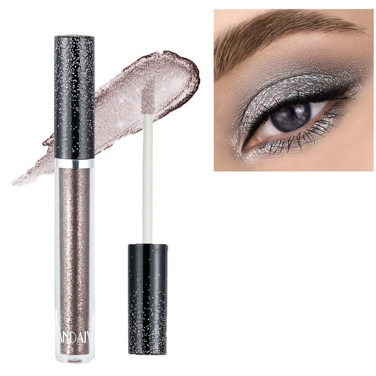 Sliver Gray Glitter Liquid Eyeshadow Stick, Metallic Shimmer High Pigmented Eyeshadow Gel Stick Shiny Glitter Eyeshadow Tube Long-lasting Waterproof Quick Drying Eyeshadow, Creates Smokey Eye Makeup & Multi-dimensional Eye Makeup (Sliver Gray)