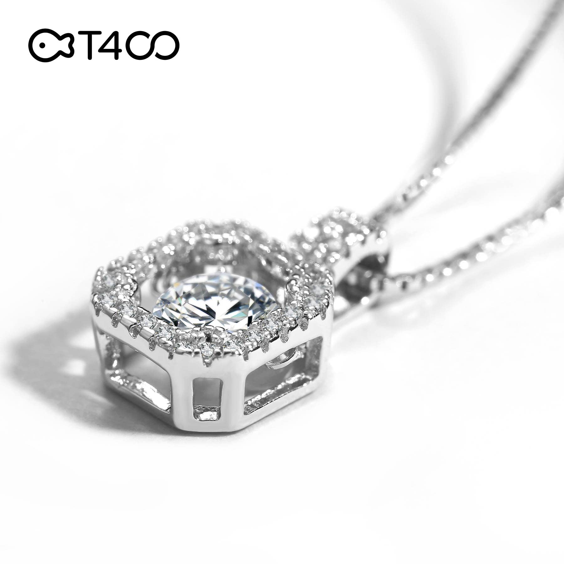 T400 Sterling Silver Cubic Zirconia Pendant Necklace Gift for Women