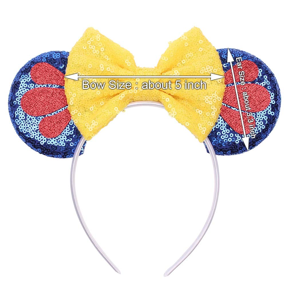 YanJie Snowwhite Mouse Ears Headband, SequinSparkle Bow Hairband Hair Accessories Costume(Yellow)