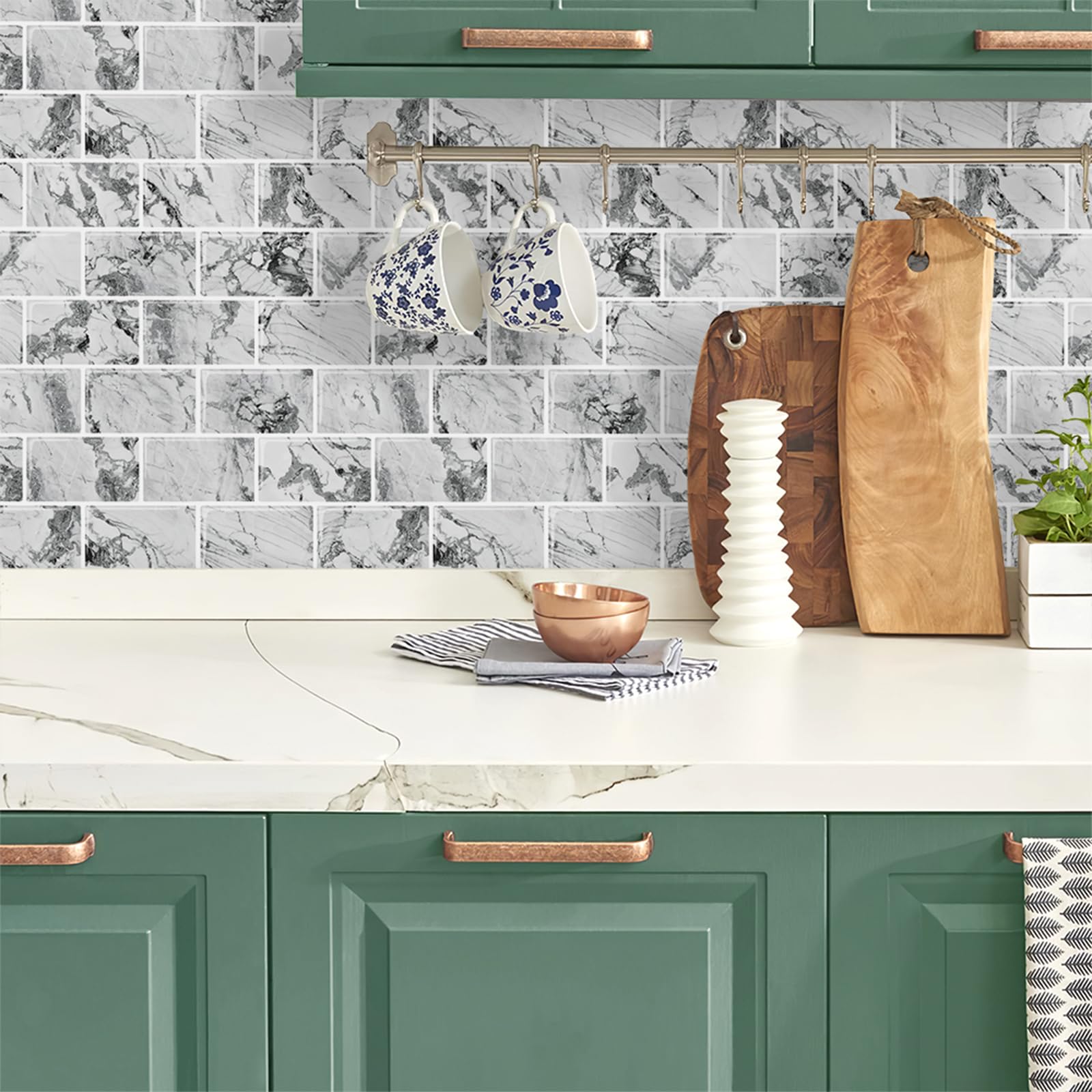 Subway Tile Peel and Stick Backsplash for Kitchen Bathroom Accent Wall Sticker 12"x12" Stick on Backsplash Self Adhesive, Grey Marble,1 Sheet
